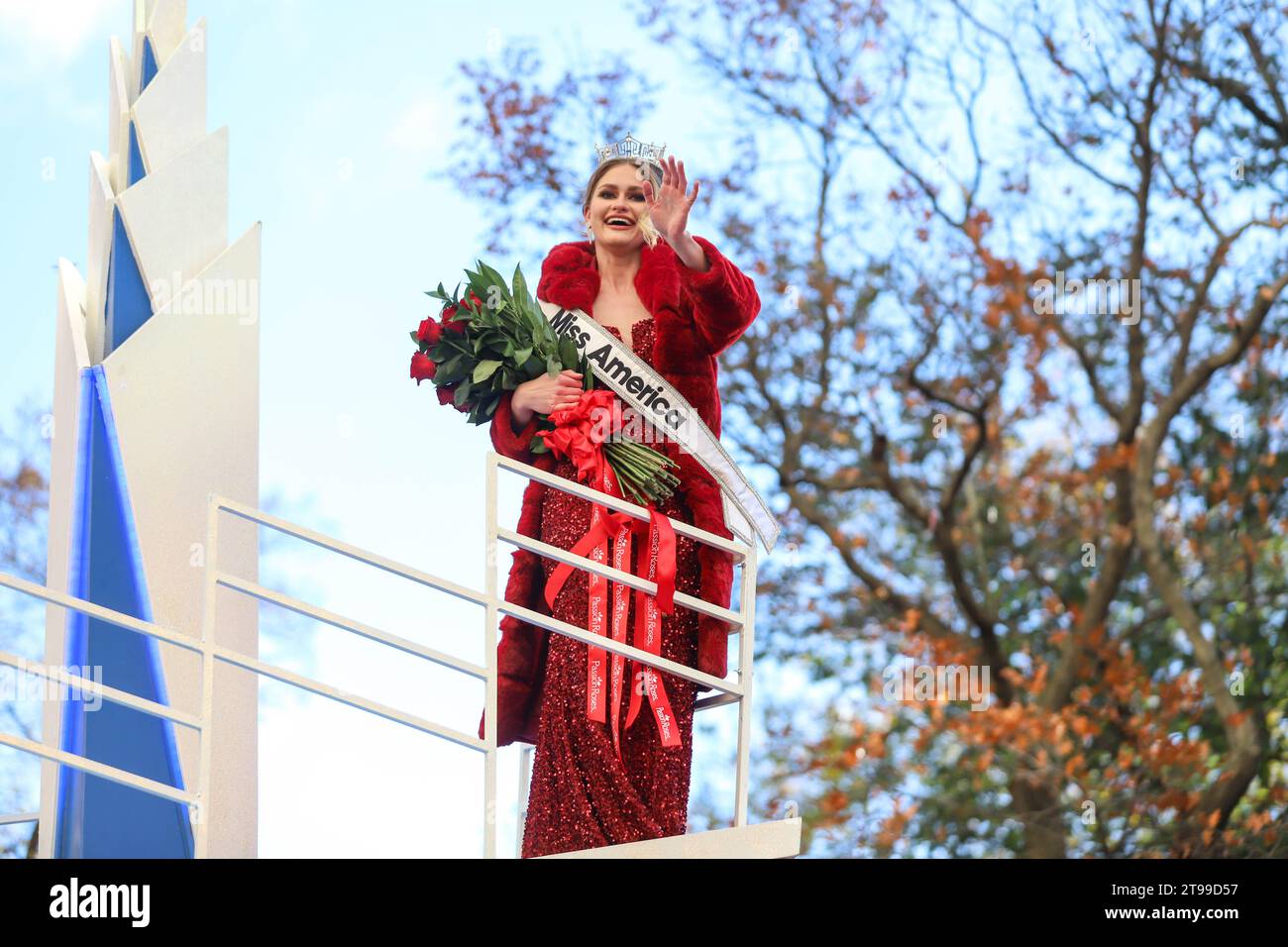Miss America Grace Stanke rides a float during the 97th Macy's ...