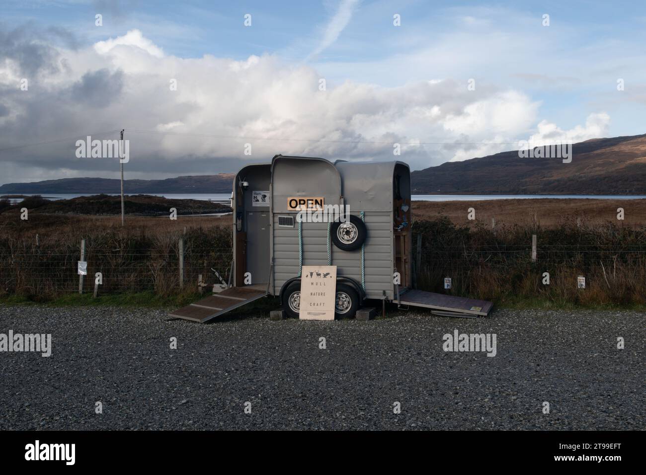 Self service craft shop at the Ulva Ferry, Isle of Mull, Scotland Stock ...