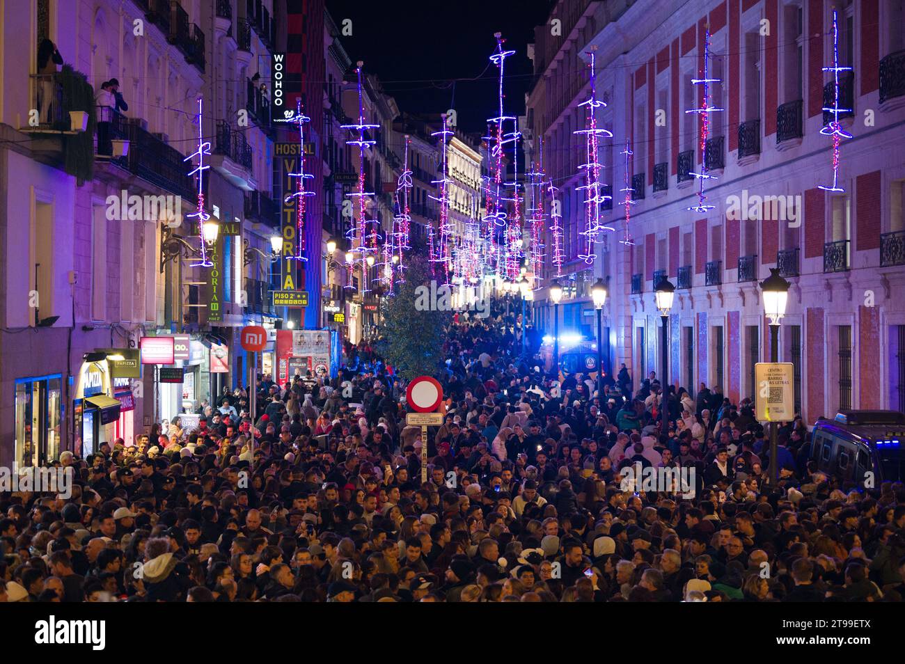 Madrid, Spain. 23rd Nov, 2023. A large crowd of people is seen as the ...