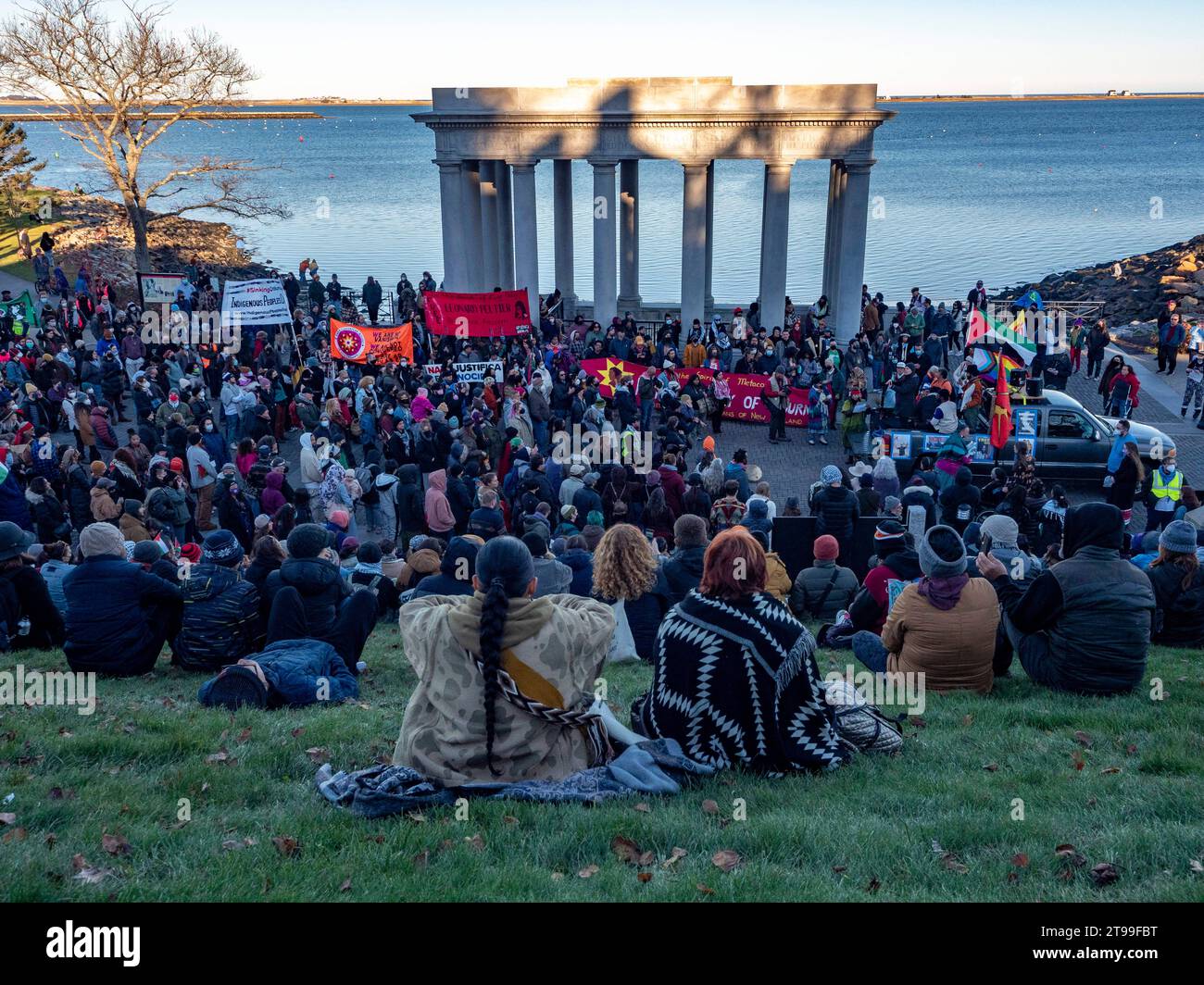 Plymouth, Massachusetts, USA. 23rd Nov, 2023. With Plymouth Rock in the ...