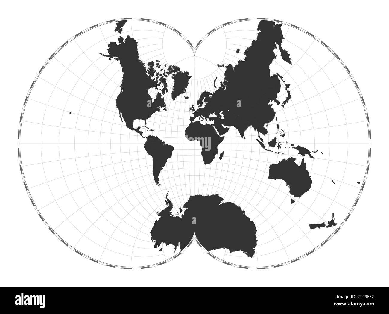 Vector world map. August's epicycloidal conformal projection. Plain ...