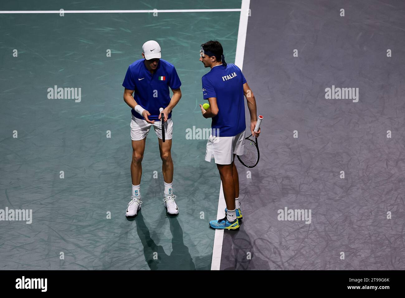 Malaga, Malaga, Spain. 23rd Nov, 2023. Jannik Sinner (ITA), Lorenzo Sonego (ITA) in action ...