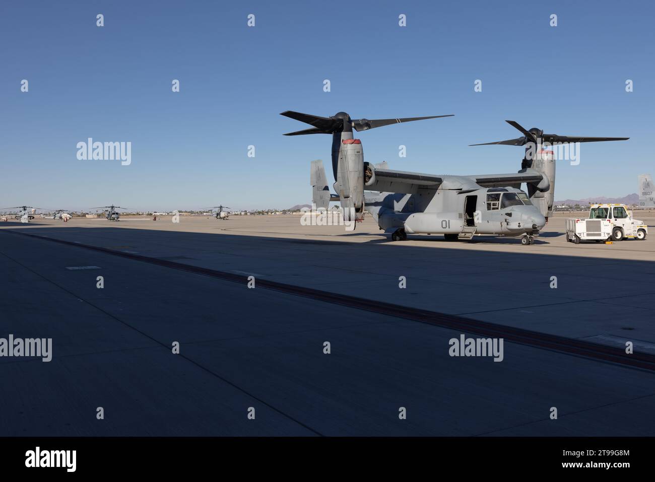 A U.S. Marine Corps MV-22B Osprey helicopter is captured in a photo at ...