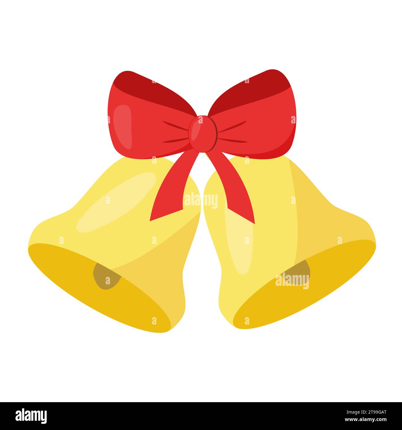 Two golden coloured jingle bells with red bow, winter holidays design ...