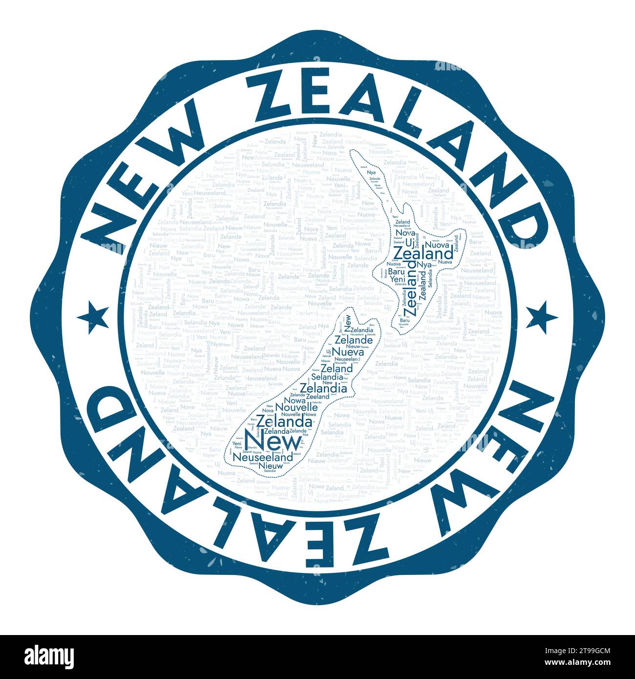 New Zealand logo. Artistic country badge with word cloud in the shape ...