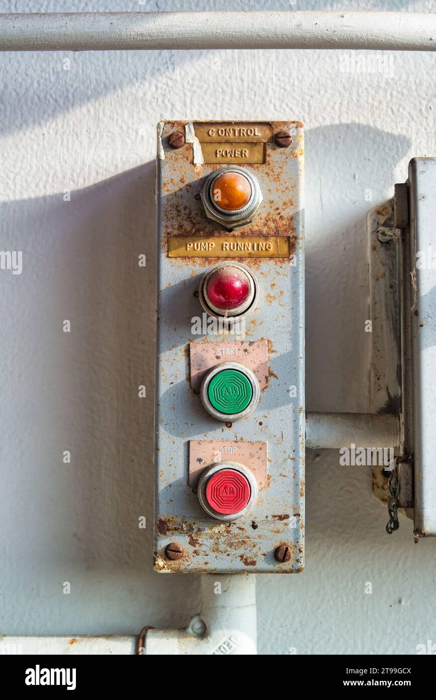 Pump control switch in an abandoned factory Stock Photo - Alamy
