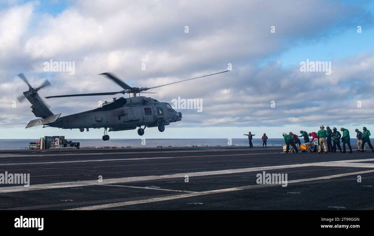 PACIFIC OCEAN (Nov. 17, 2023) An MH-60S Sea Hawk, assigned to the ...