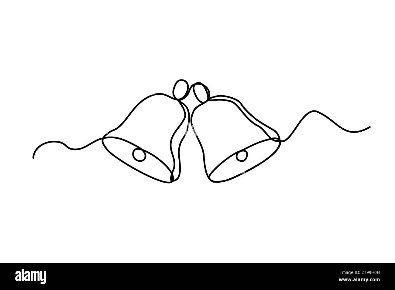 Two jingle bells, line art winter holidays design element, continuous ...