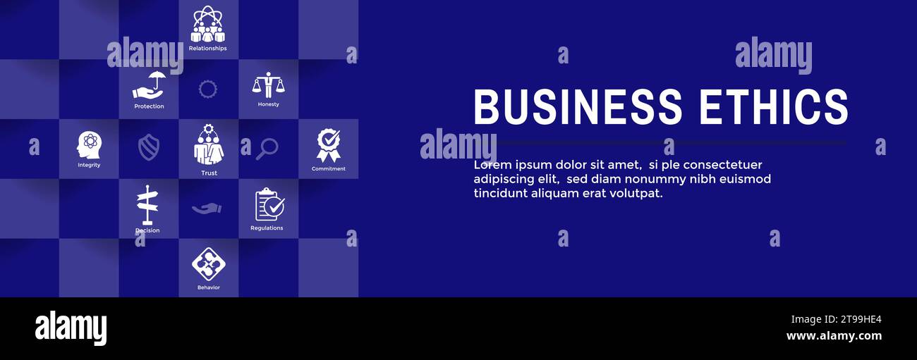 Business Ethics Web Banner with Icon Set showing Honesty, Integrity ...