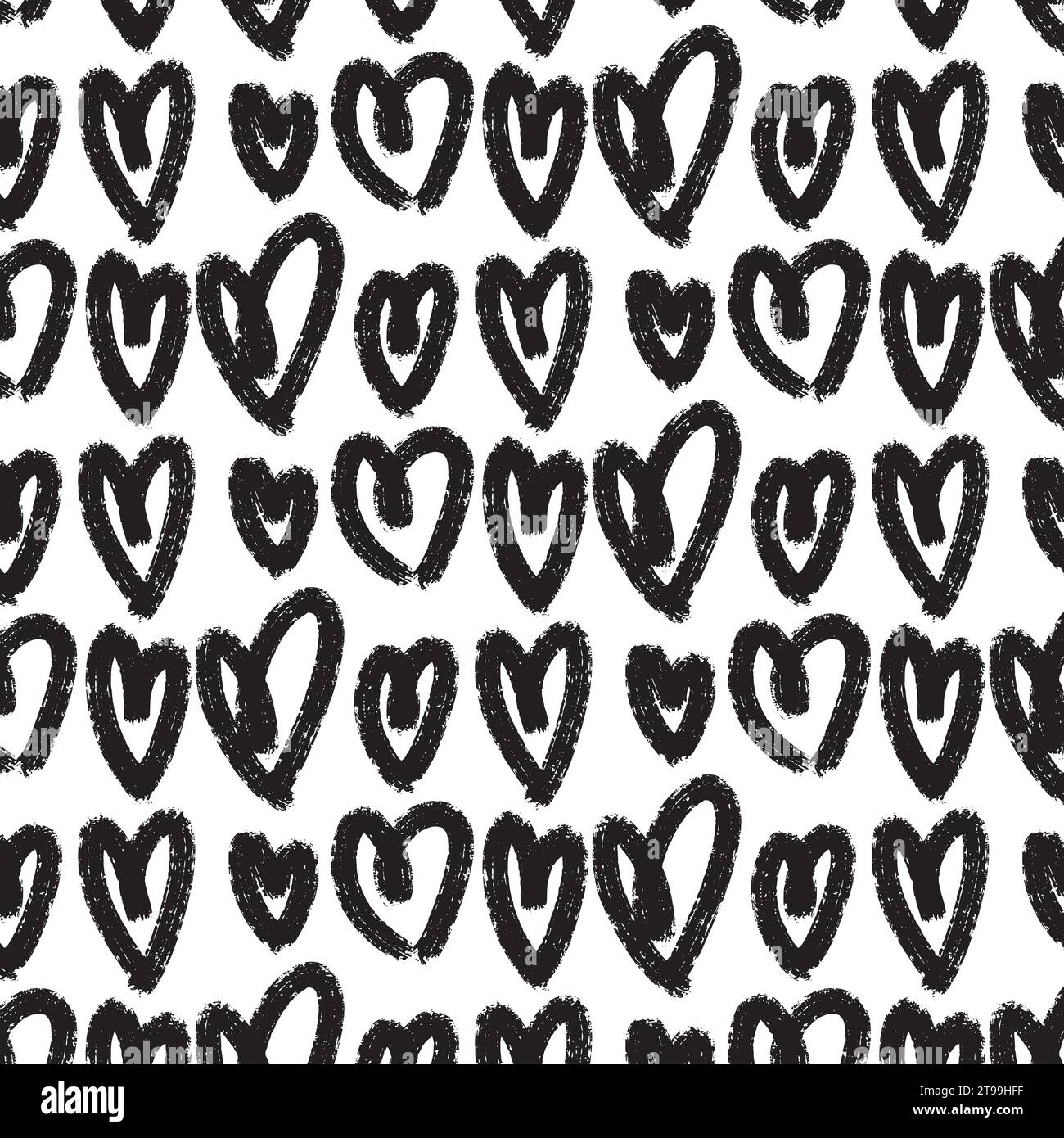 Pattern black heart vector seamless pattern. Hand drawn illustration of ...