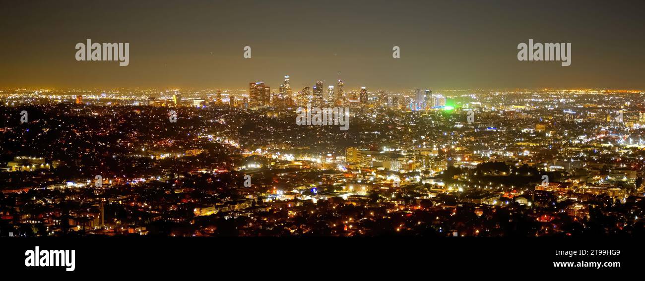 Los Angeles by night - impressive view - L.A. city lights Stock Photo ...