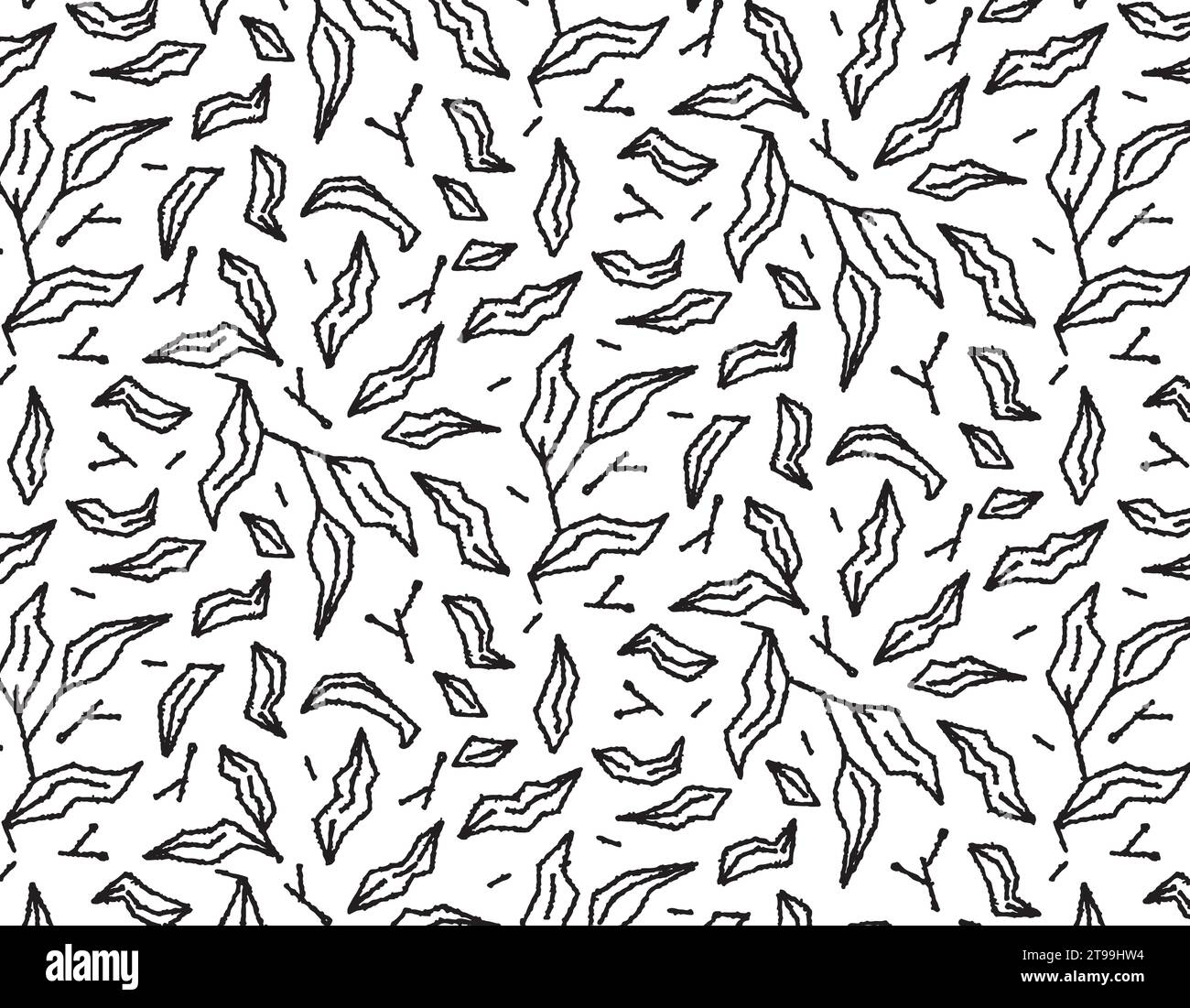 Leaves pattern, seamless pattern on a transparent background. Black line, botanical pattern ...