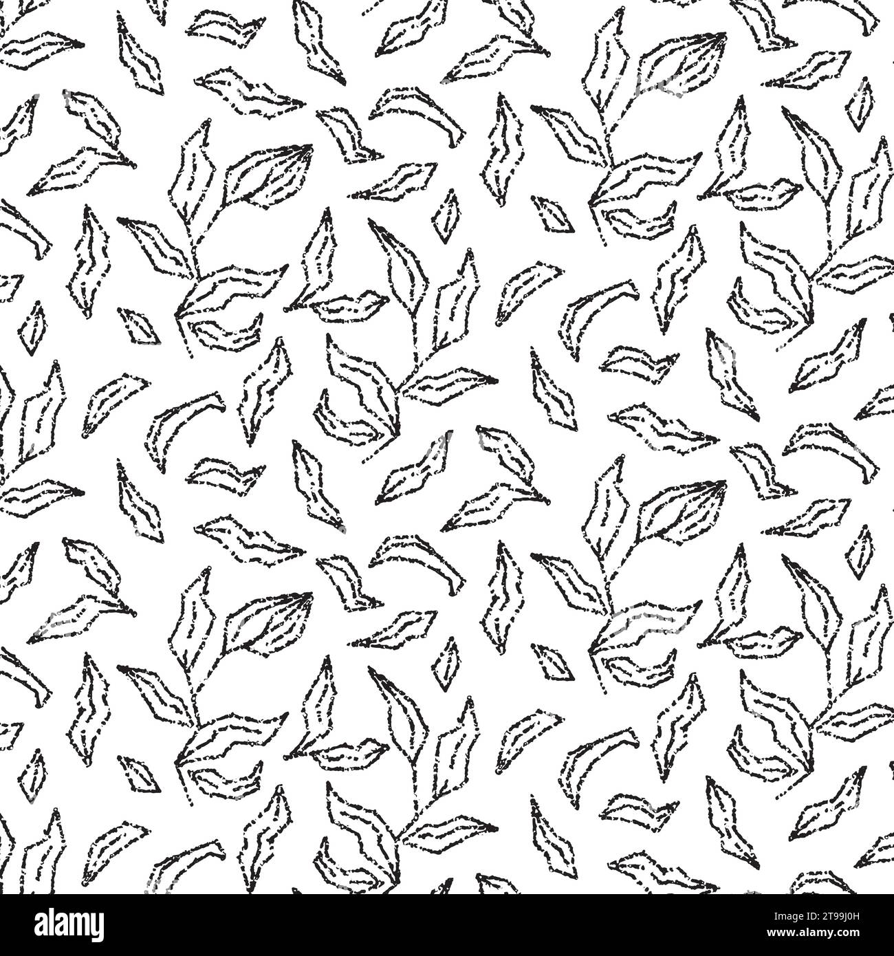 Leaves pattern, seamless pattern on a transparent background. Black line, botanical pattern ...