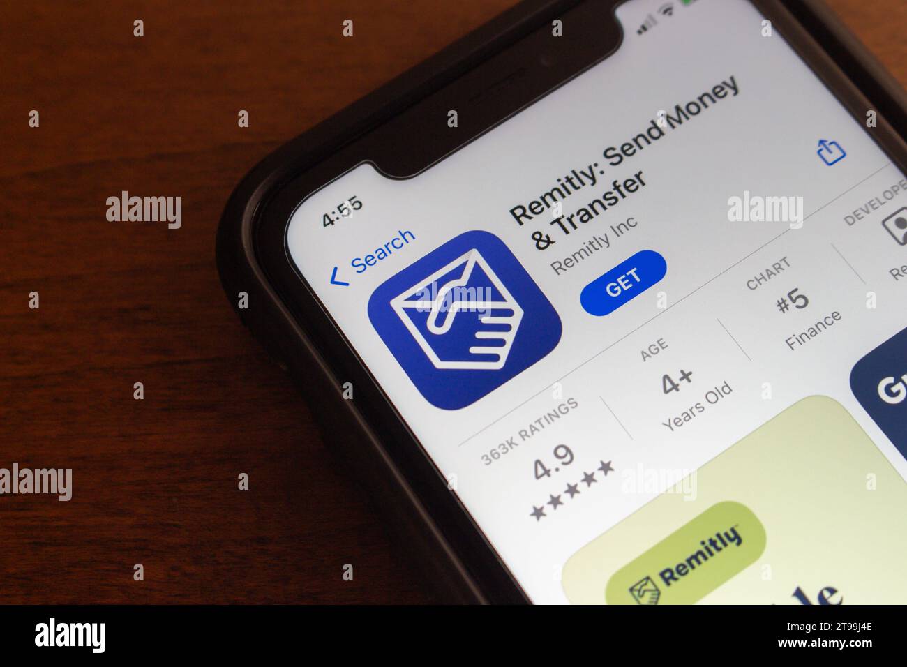 Vancouver, CANADA - Nov 14 2023 : Remitly app seen in App Store in an ...