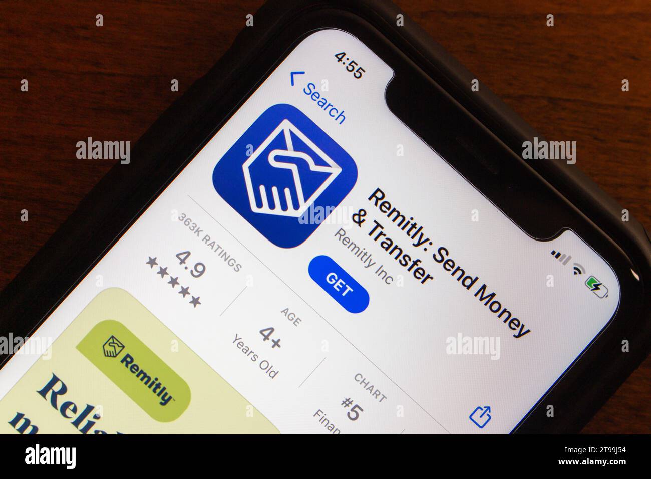 Vancouver, CANADA - Nov 14 2023 : Remitly app seen in App Store in an ...