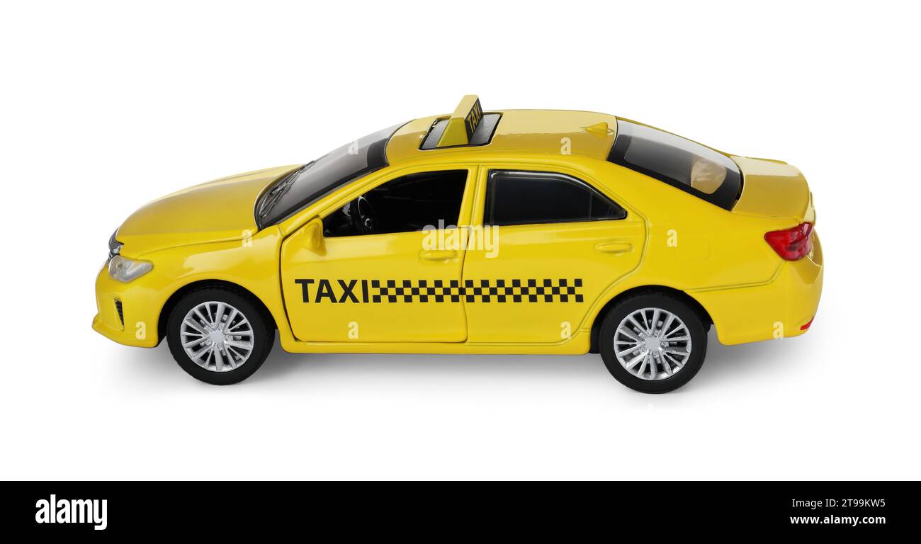 Yellow taxi car model isolated on white Stock Photo - Alamy