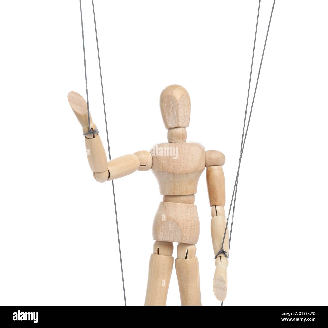 One wooden puppet with strings on white background Stock Photo - Alamy
