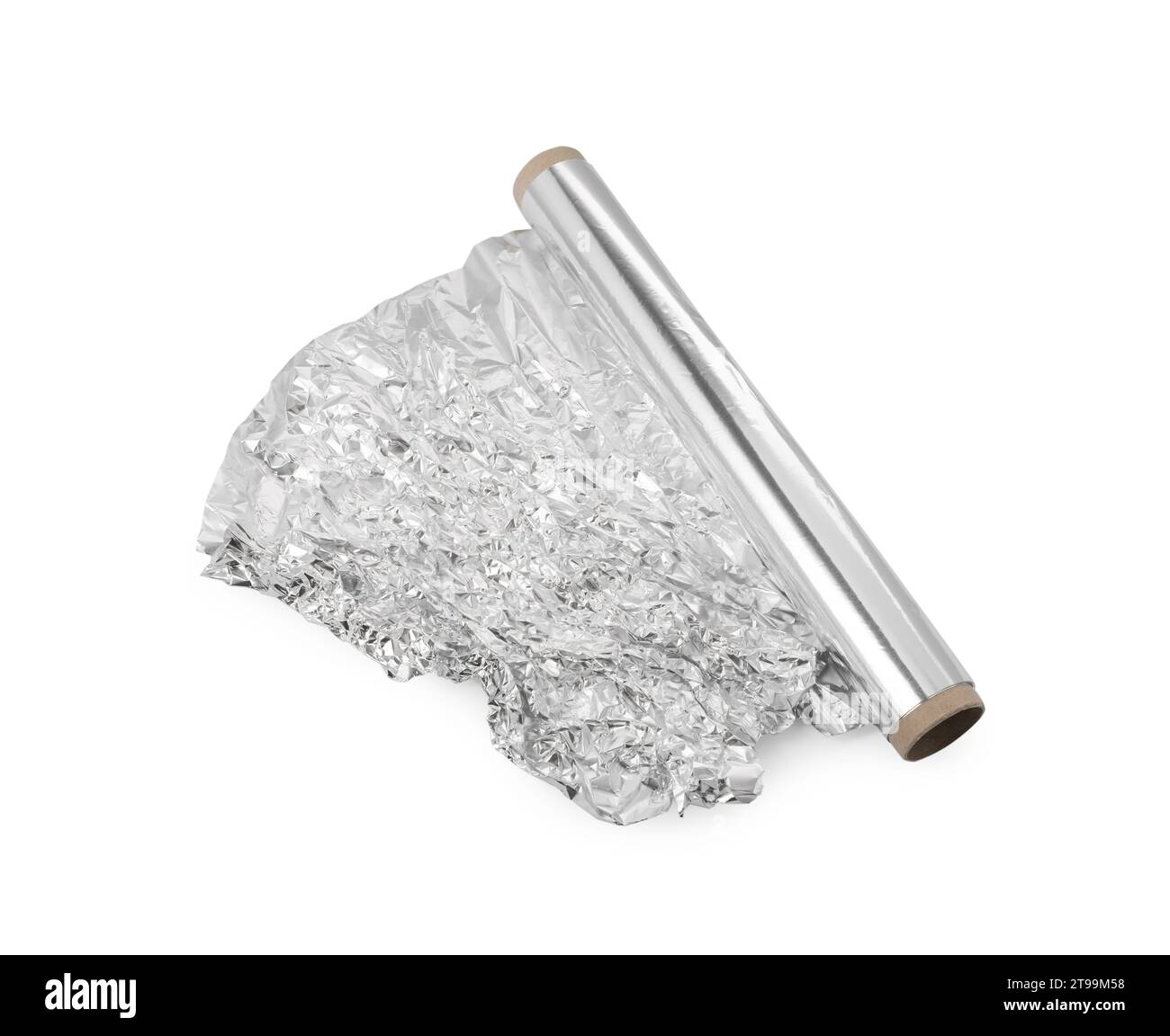 Roll of aluminum foil isolated on white Stock Photo - Alamy