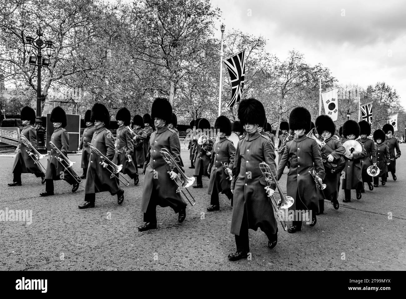 A Band Of The King's Guard Marches Down The Mall For The Changing of ...