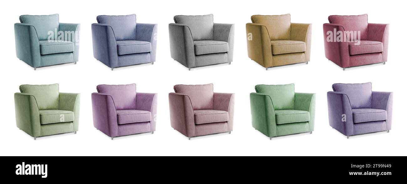 Different colorful armchairs isolated on white, set Stock Photo - Alamy