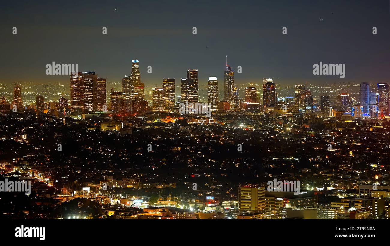 Los Angeles by night - impressive view - L.A. city lights Stock Photo ...