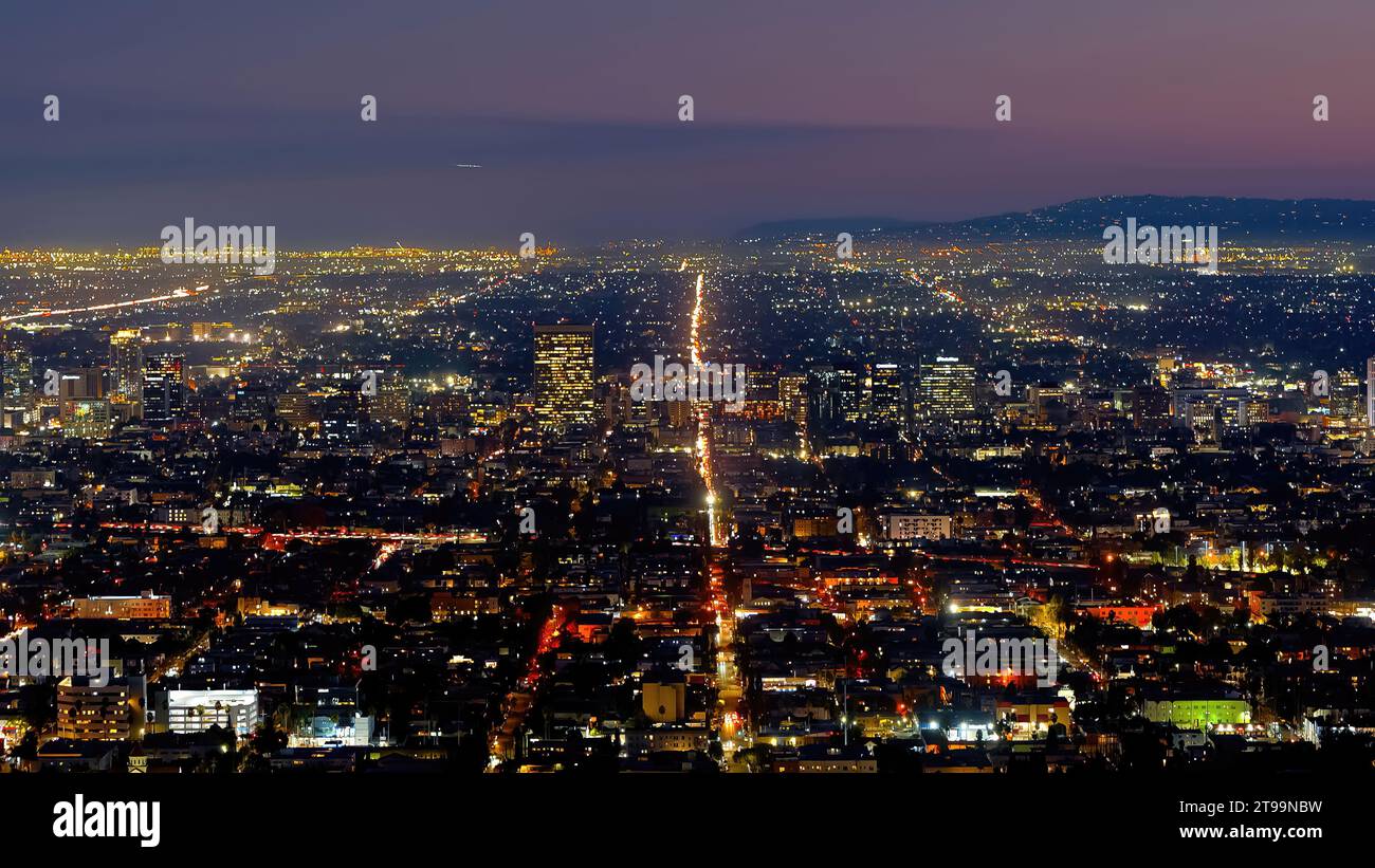 Los Angeles by night - impressive view - L.A. city lights Stock Photo ...