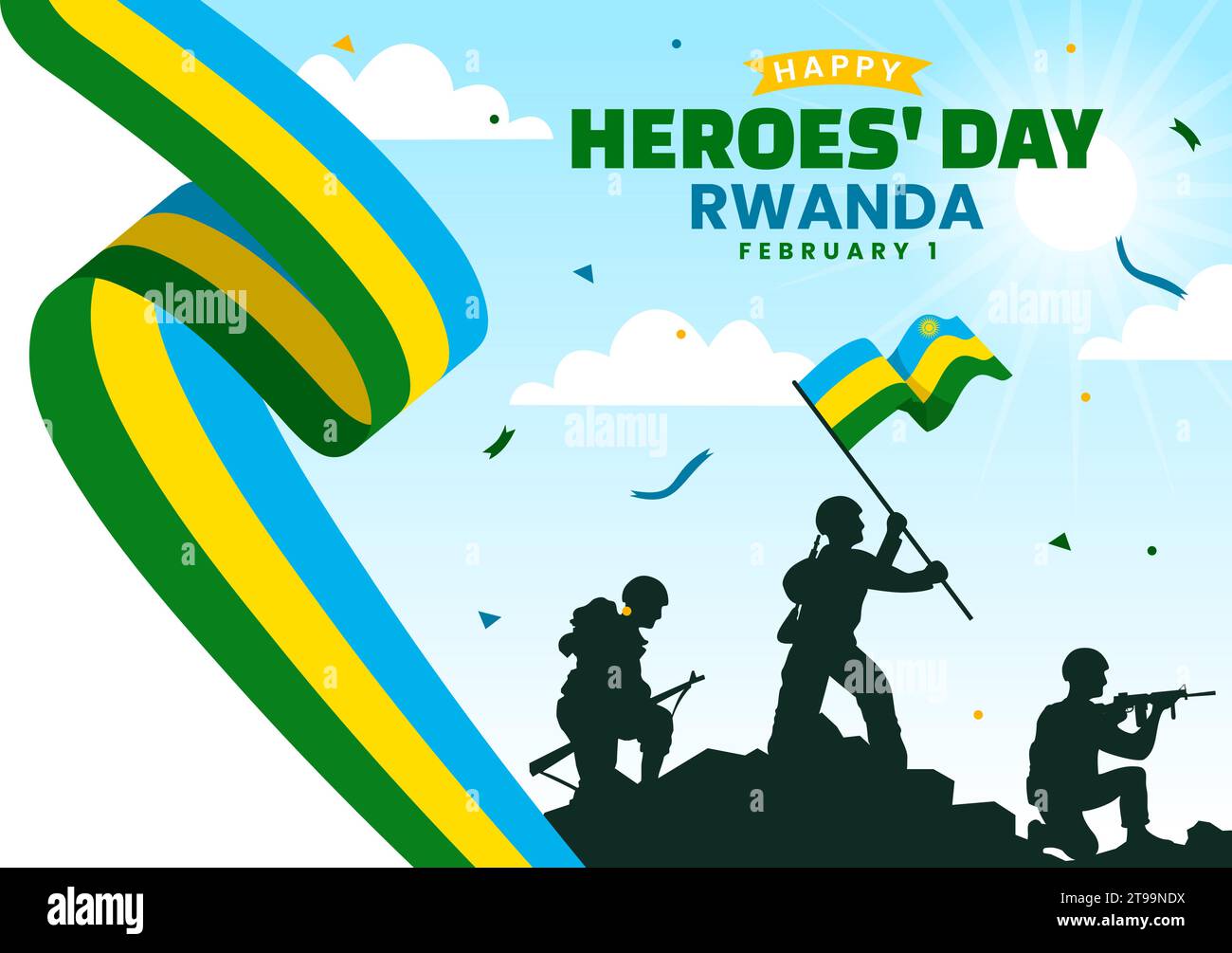 Rwanda Heroes Day Vector Illustration on February 1 with Rwandan Flag ...