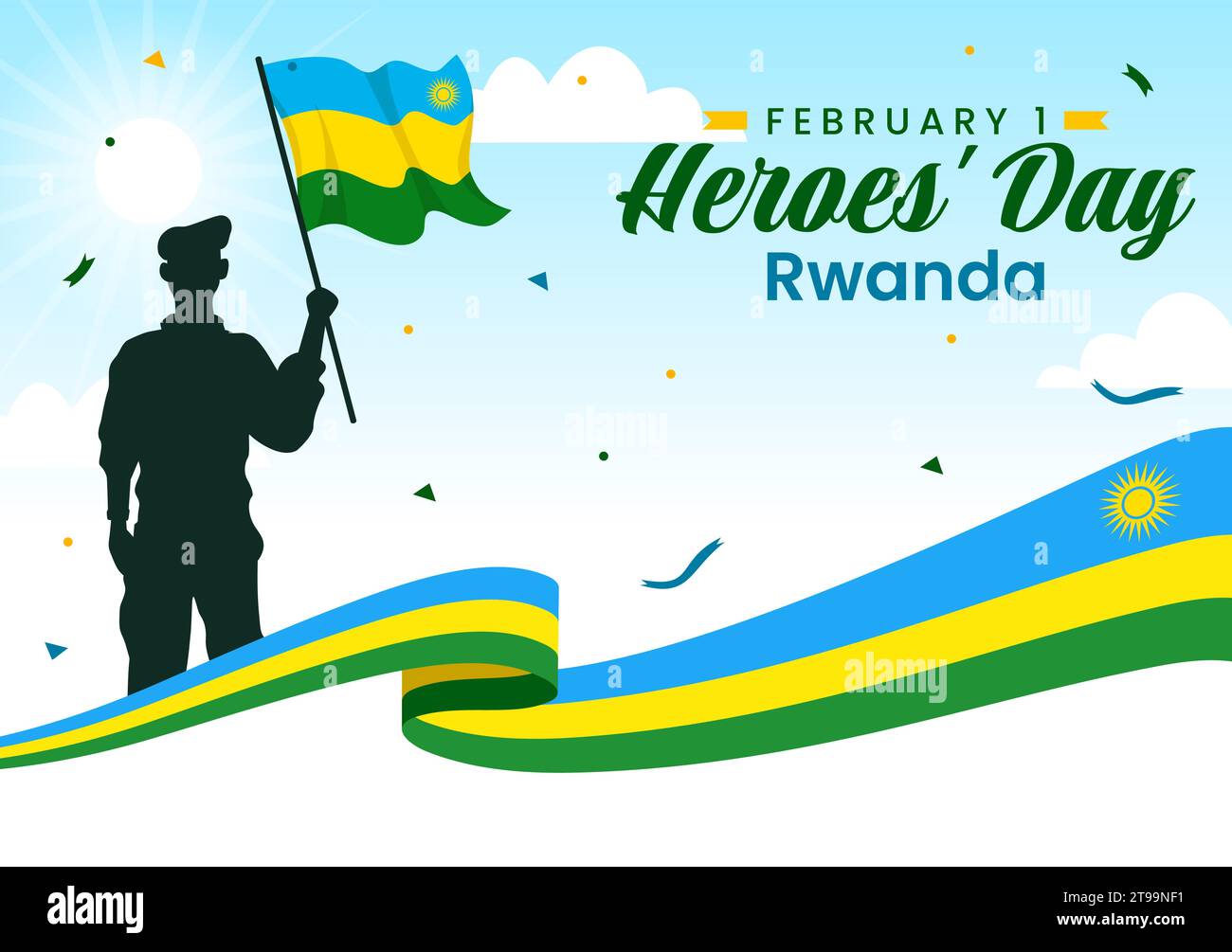 Rwanda Heroes Day Vector Illustration on February 1 with Rwandan Flag ...