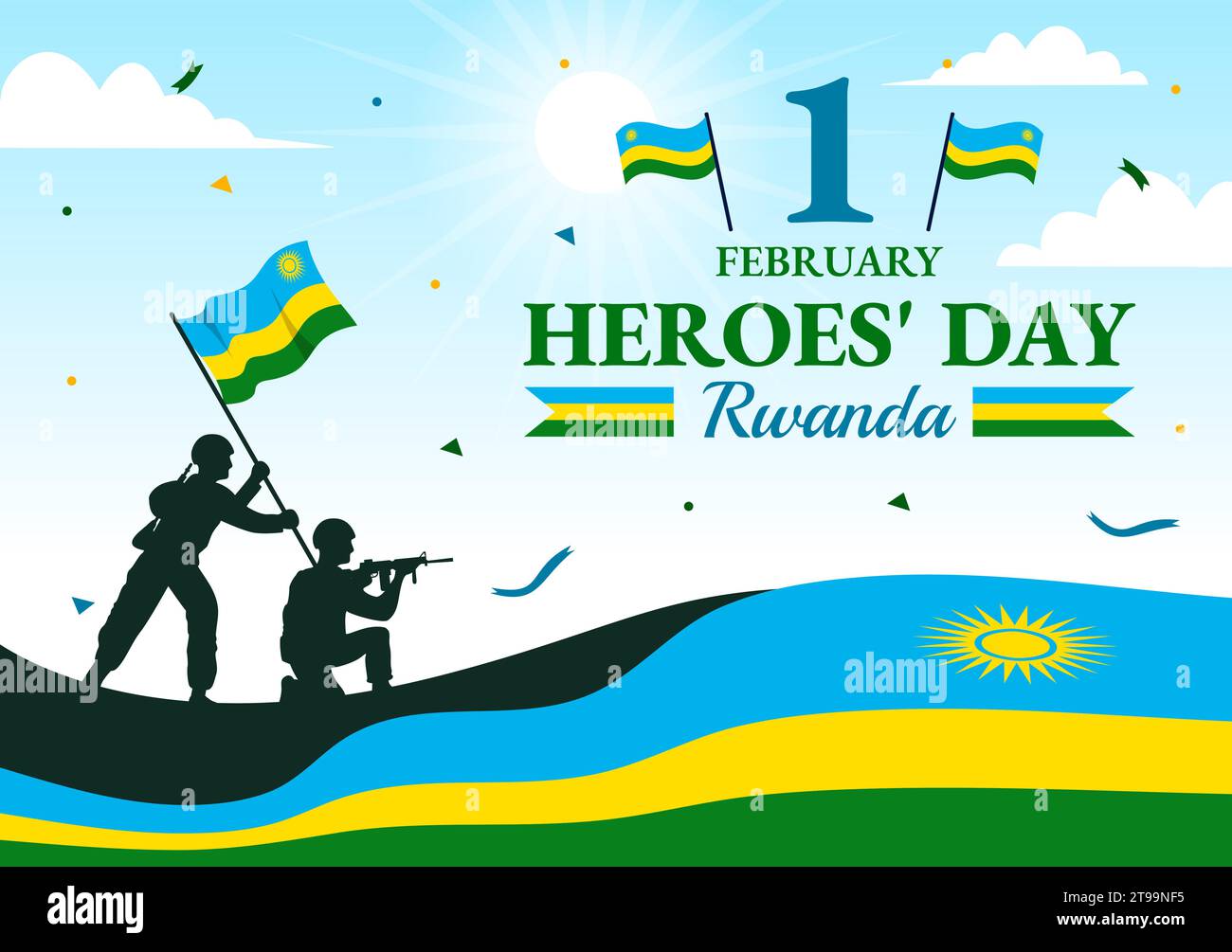 Rwanda Heroes Day Vector Illustration on February 1 with Rwandan Flag ...