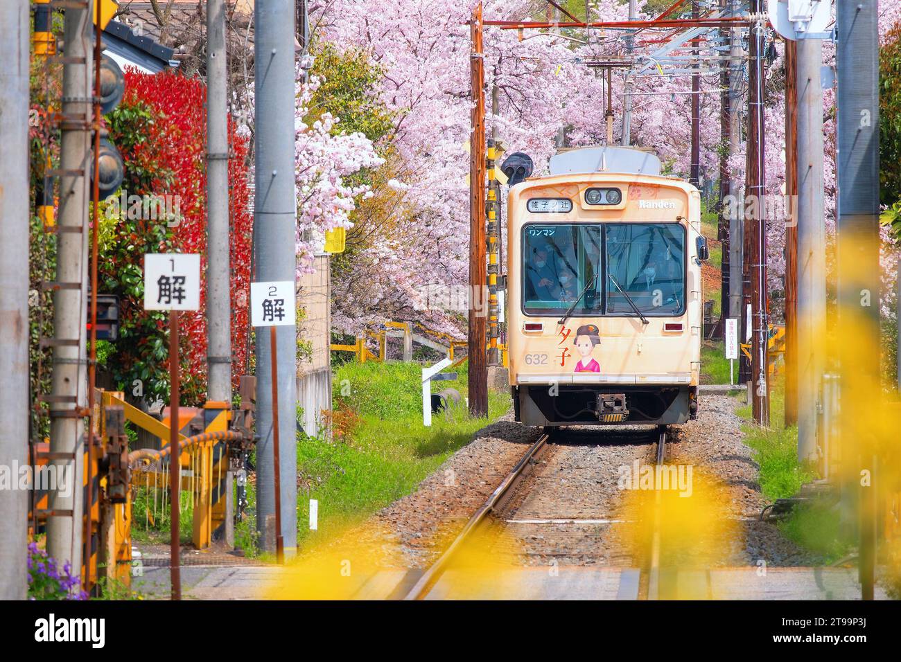 Kyoto, Japan - March 31 2023: Keifuku Tram is operated by Keifuku ...