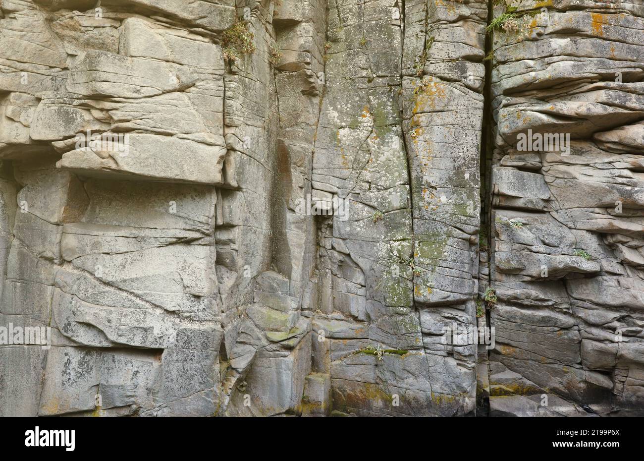 Light coarse natural rock stone background. Mining cliff rough front ...