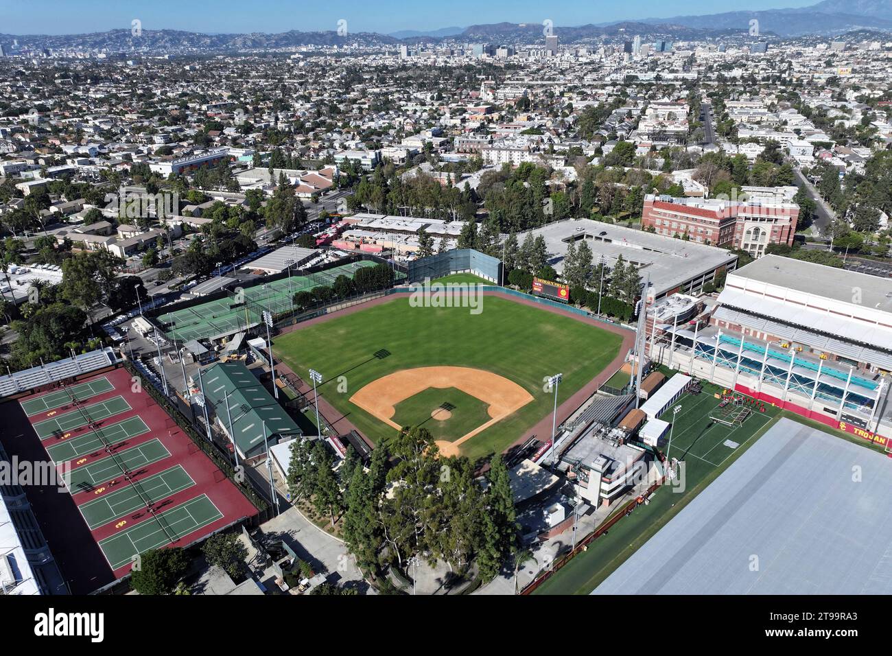 A general overall aerial view of Dedeaux Field on the campus of the ...