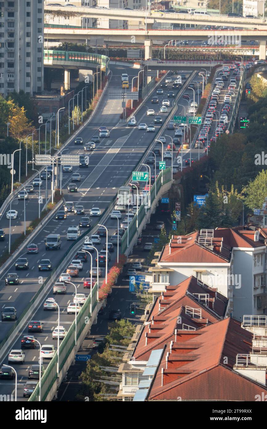 SHANGHAI, CHINA - NOVEMBER 24, 2023 - Traffic jams on the elevated ...