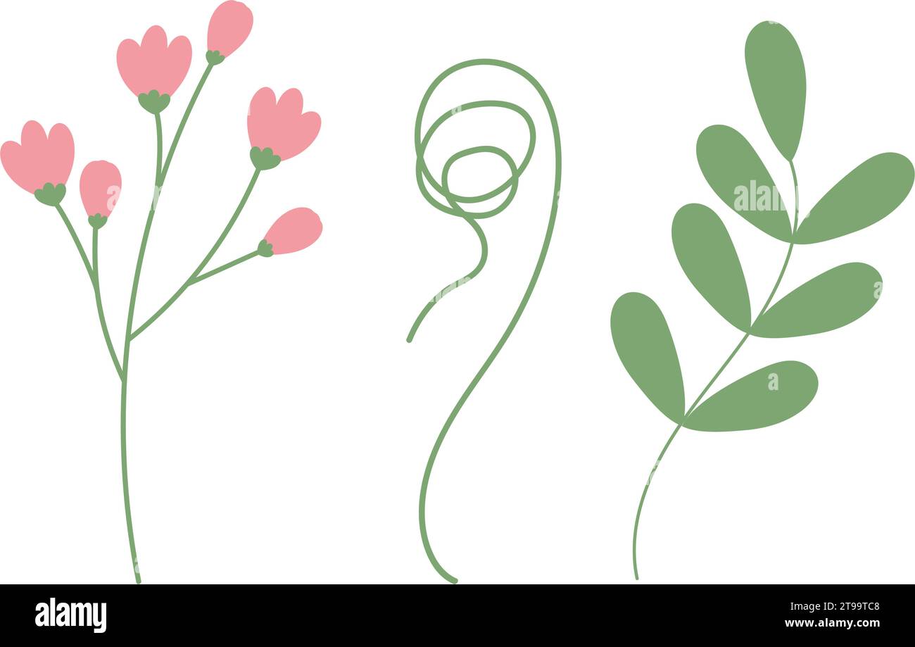 Set of 3 spring botanical design elements for sticker, icon, greetings or invitation cards and ...