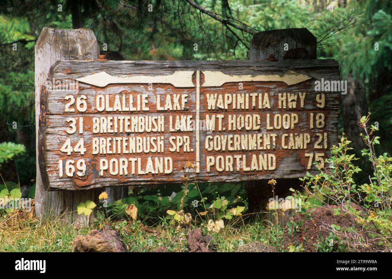 Historic mileage sign, Clackamas Lake Historic Ranger Station, Mt Hood ...