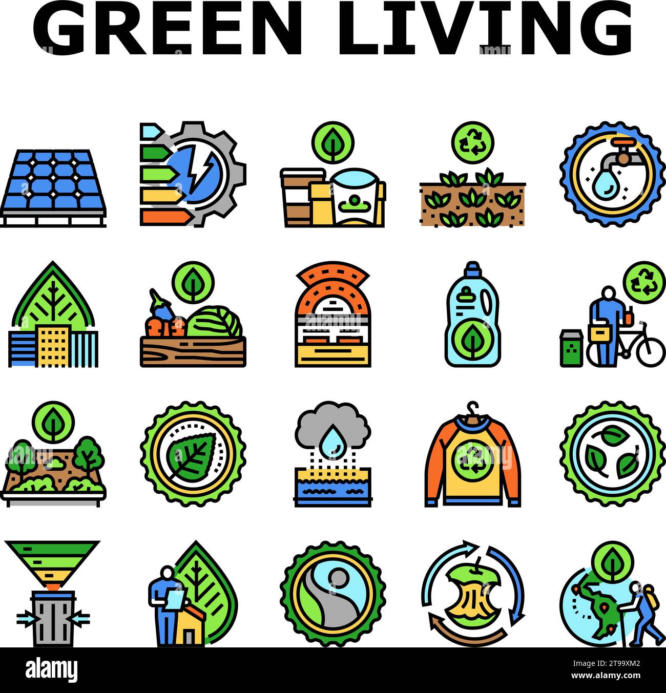 Green living eco icons set vector environment nature hi-res stock ...