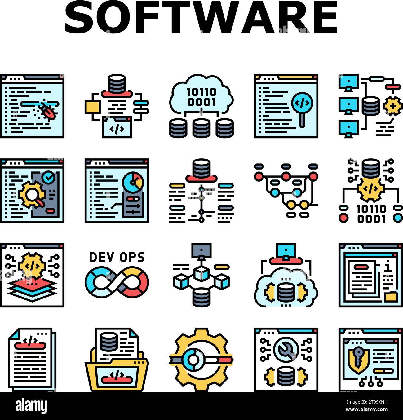software engineer computer code icons set vector Stock Vector Image ...
