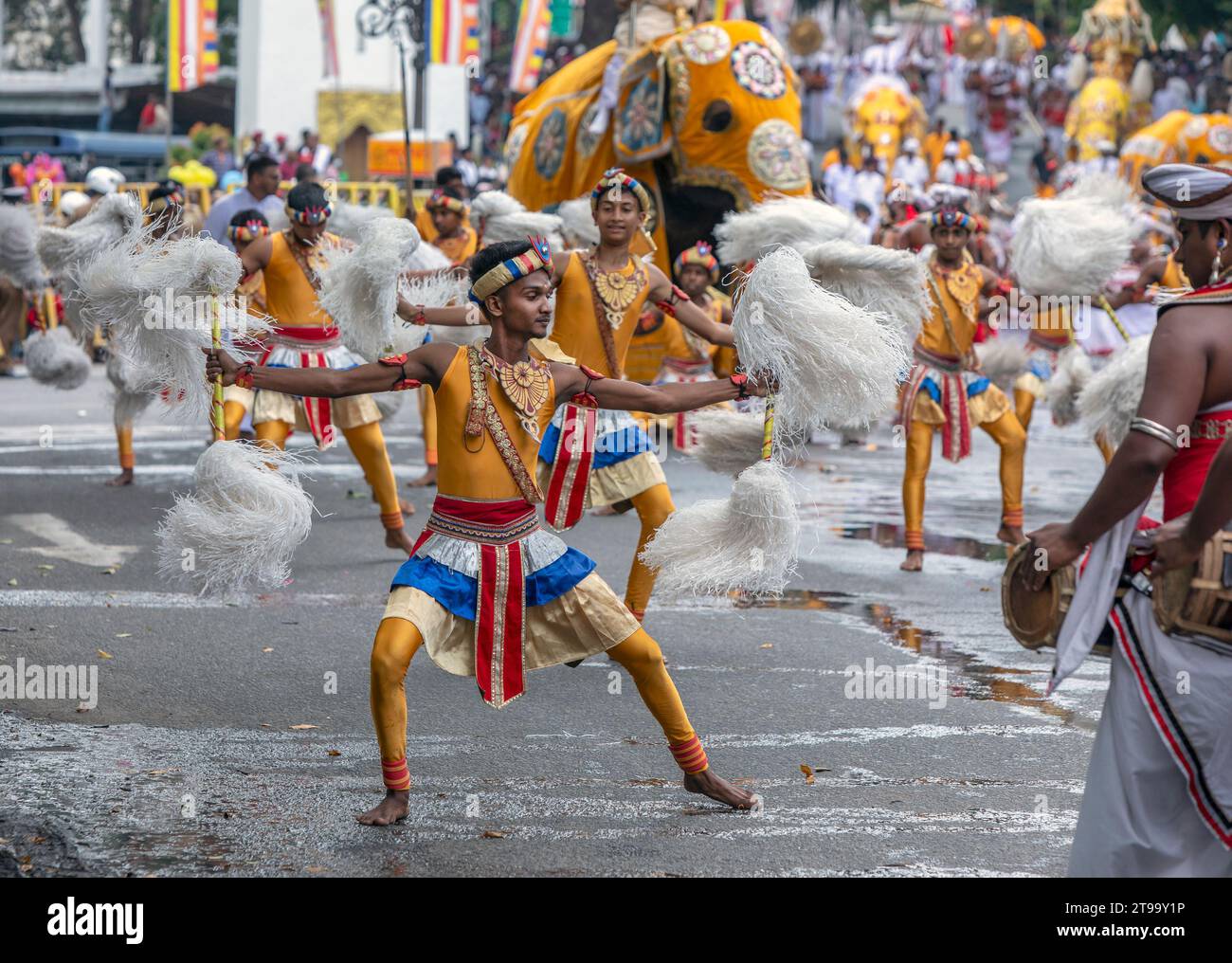 Chamara Dancers perform along the streets of Kandy in Sri Lanka during ...