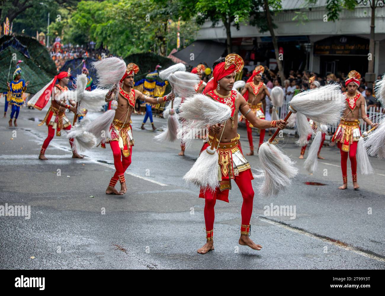 Chamara Dancers perform along a street of Kandy in Sri Lanka during the ...