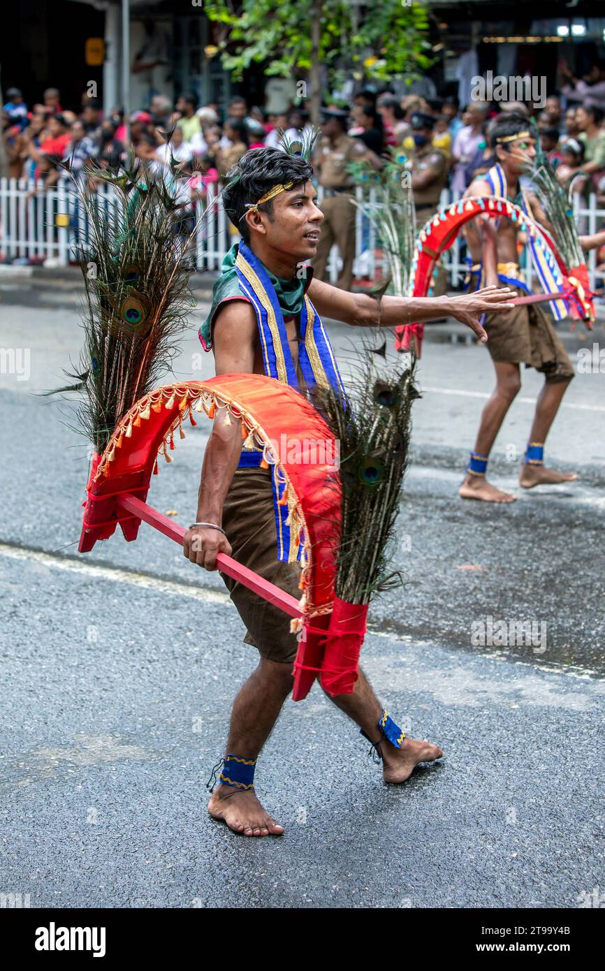 Hindu Kavadi Dancers perform along the streets of Kandy in Sri Lanka ...
