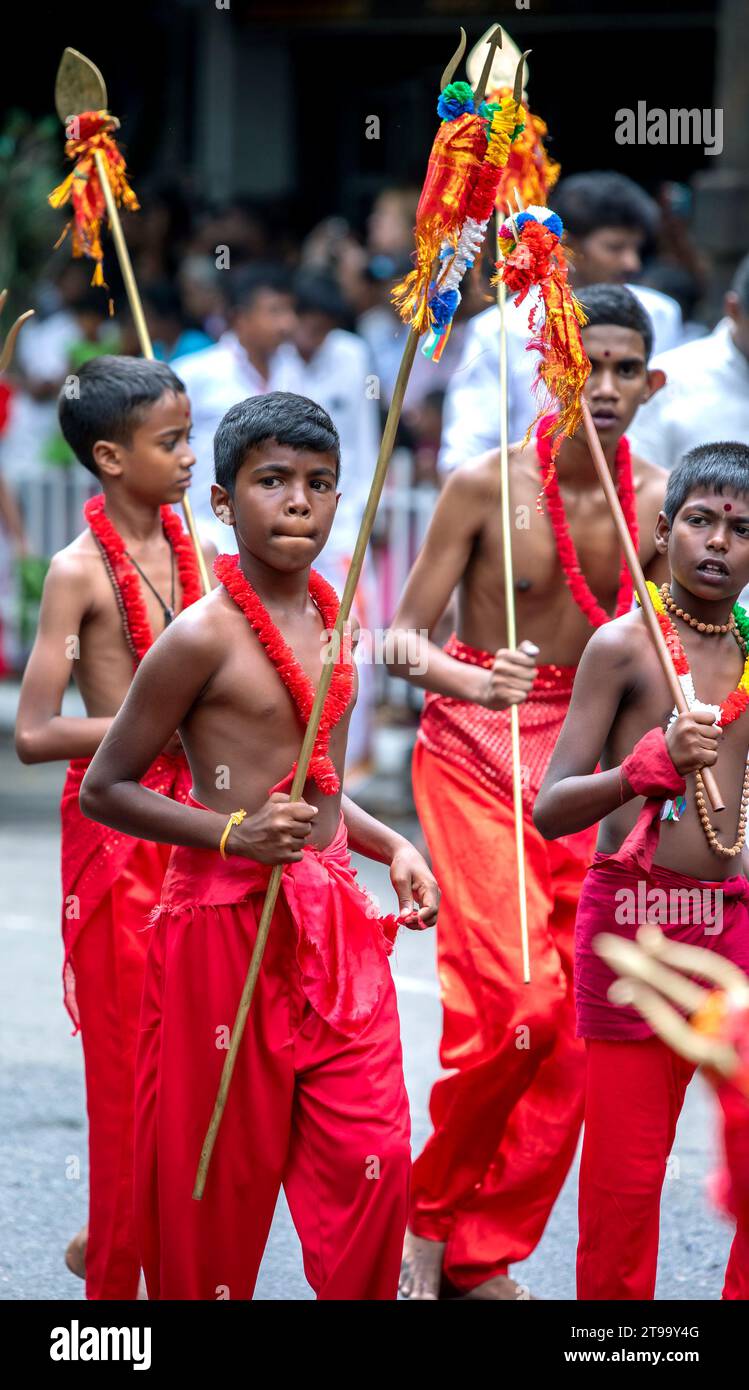 Young Hindu Kavadi Dancers perform along the streets of Kandy in Sri ...