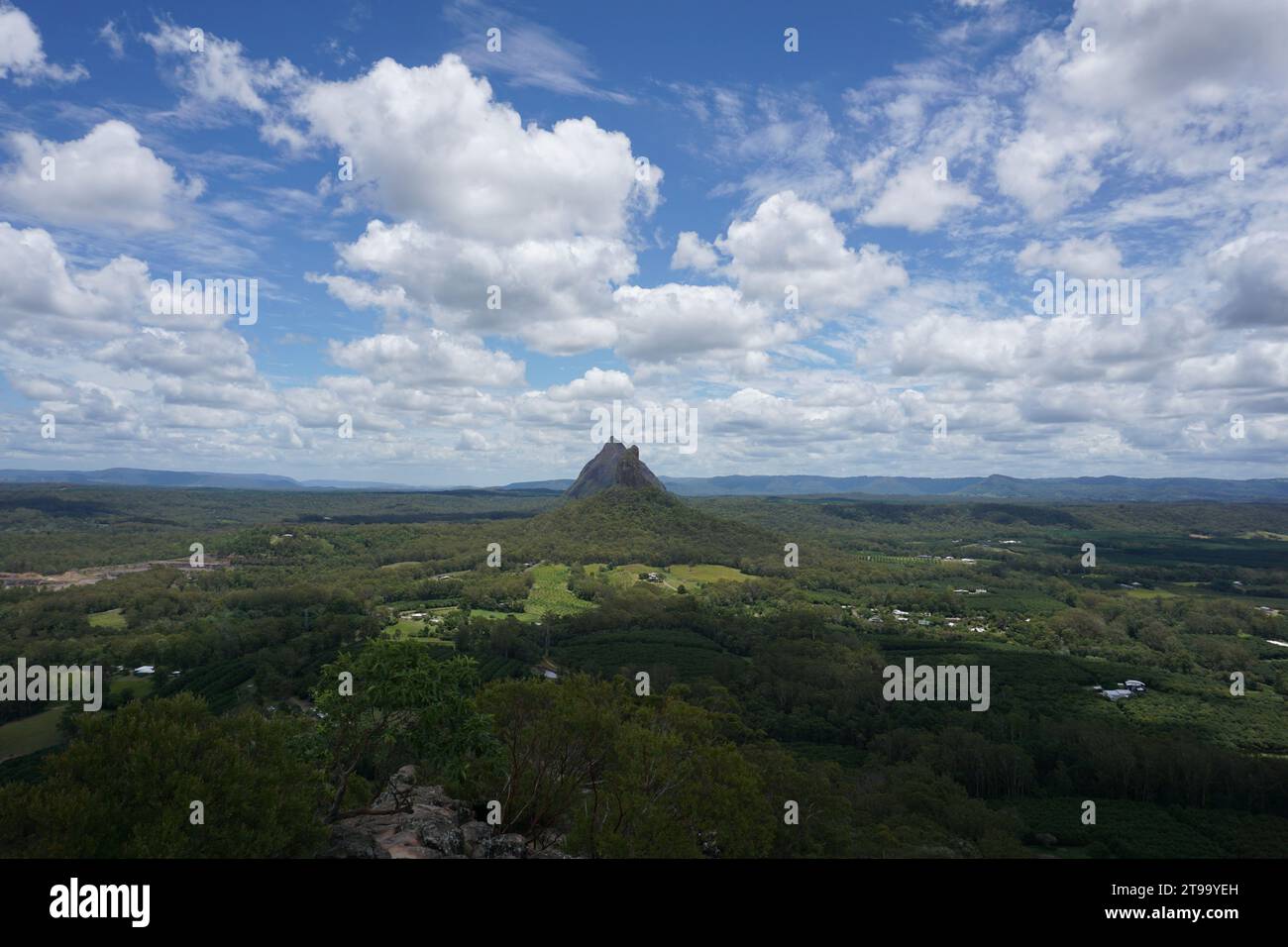 Scenic landscape view of Mt Coonowrin and Mt Beerwah from top of Mt ...