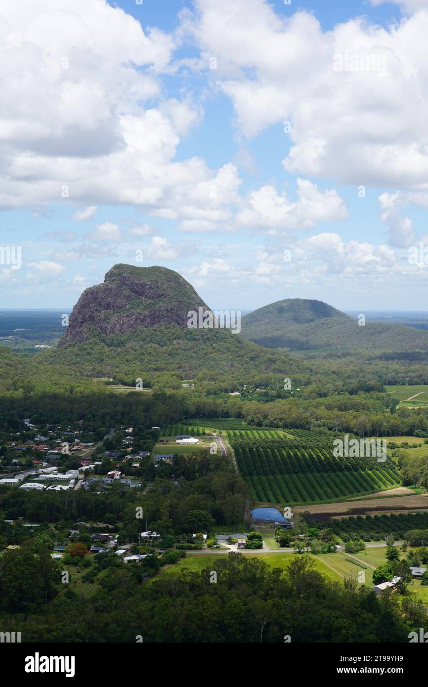 Scenic portrait view of Mt Tibrogargan from top of Mt Ngungun in Glass ...
