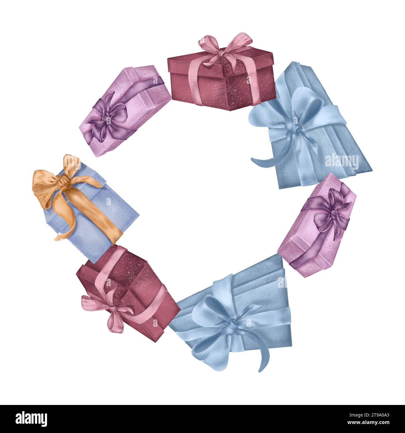 Circle frame of presents box and cube digital illustration isolated on ...