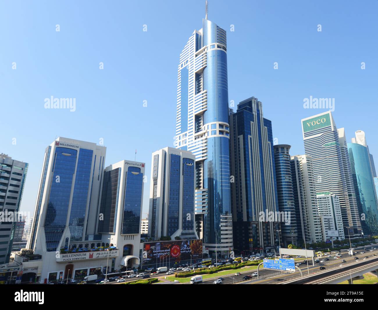 Modern buildings along Sheikh Zayed Road at the Trade Center district ...