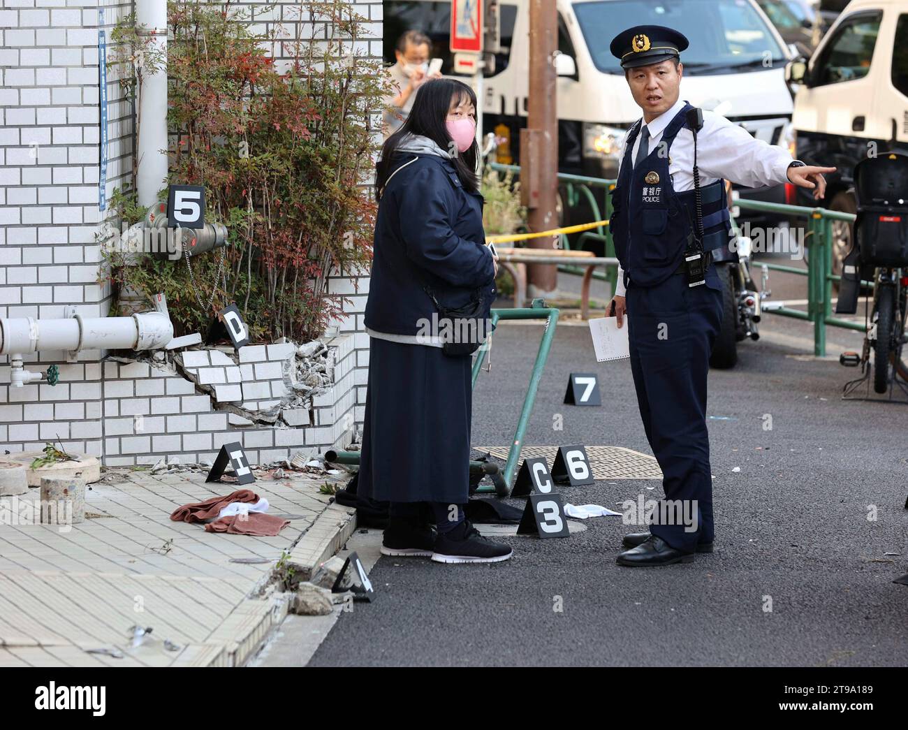 A photo shows an accident scene where a car collided with a guardrail ...