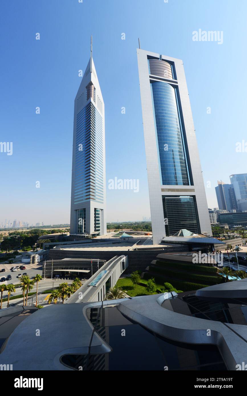 The Emirates towers viewed from the balcony of the Museum of the Future ...