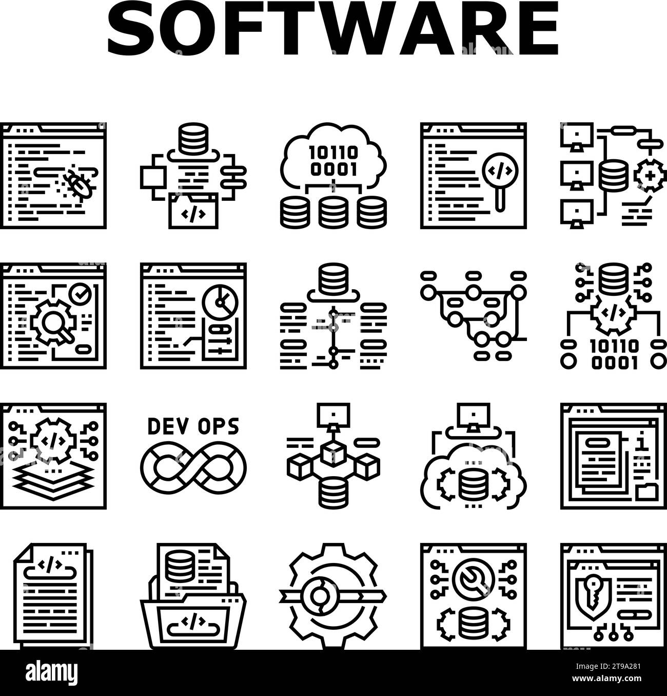 Software programming language icons Black and White Stock Photos ...