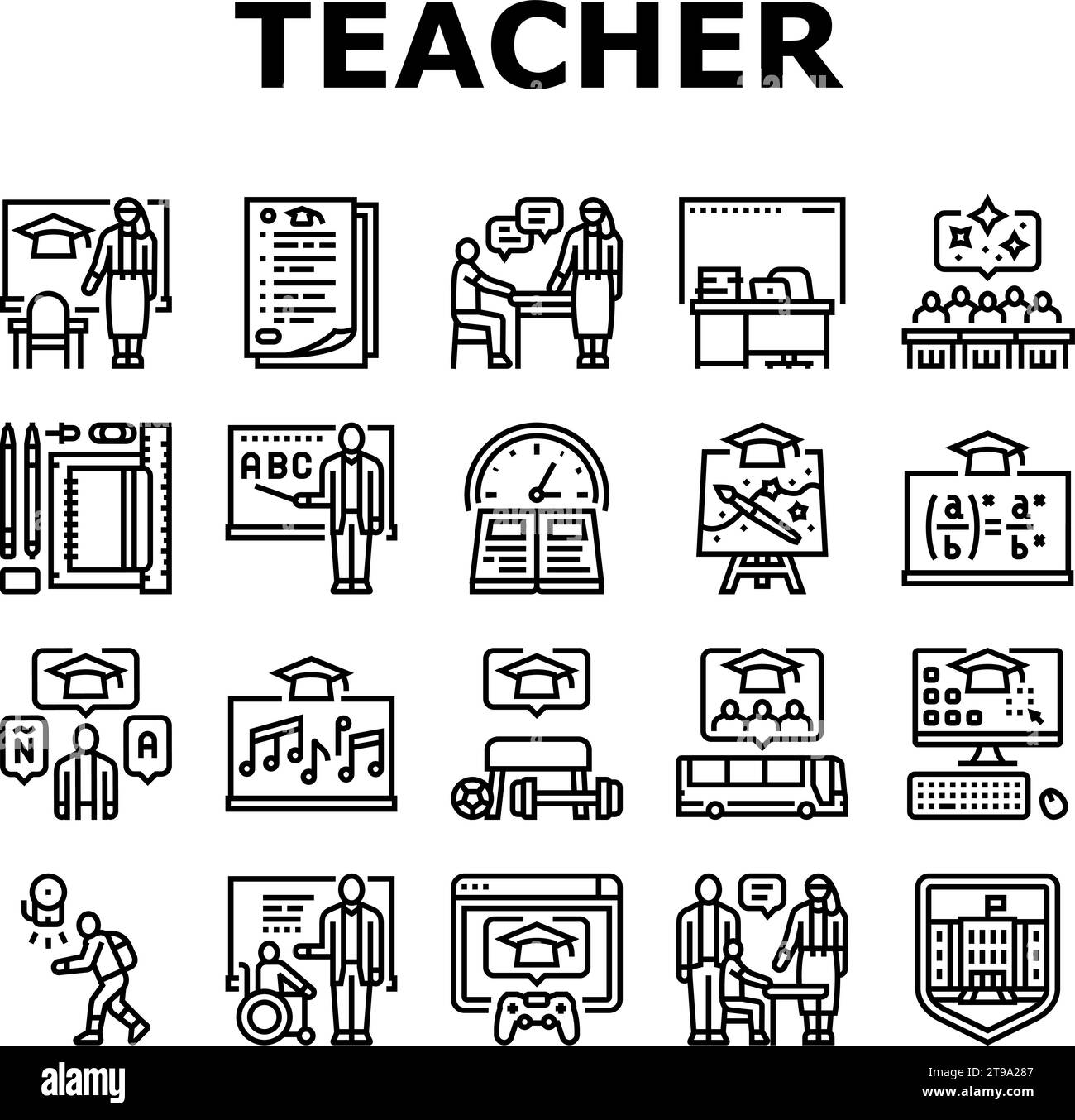 primary school teacher education icons set vector Stock Vector Image ...