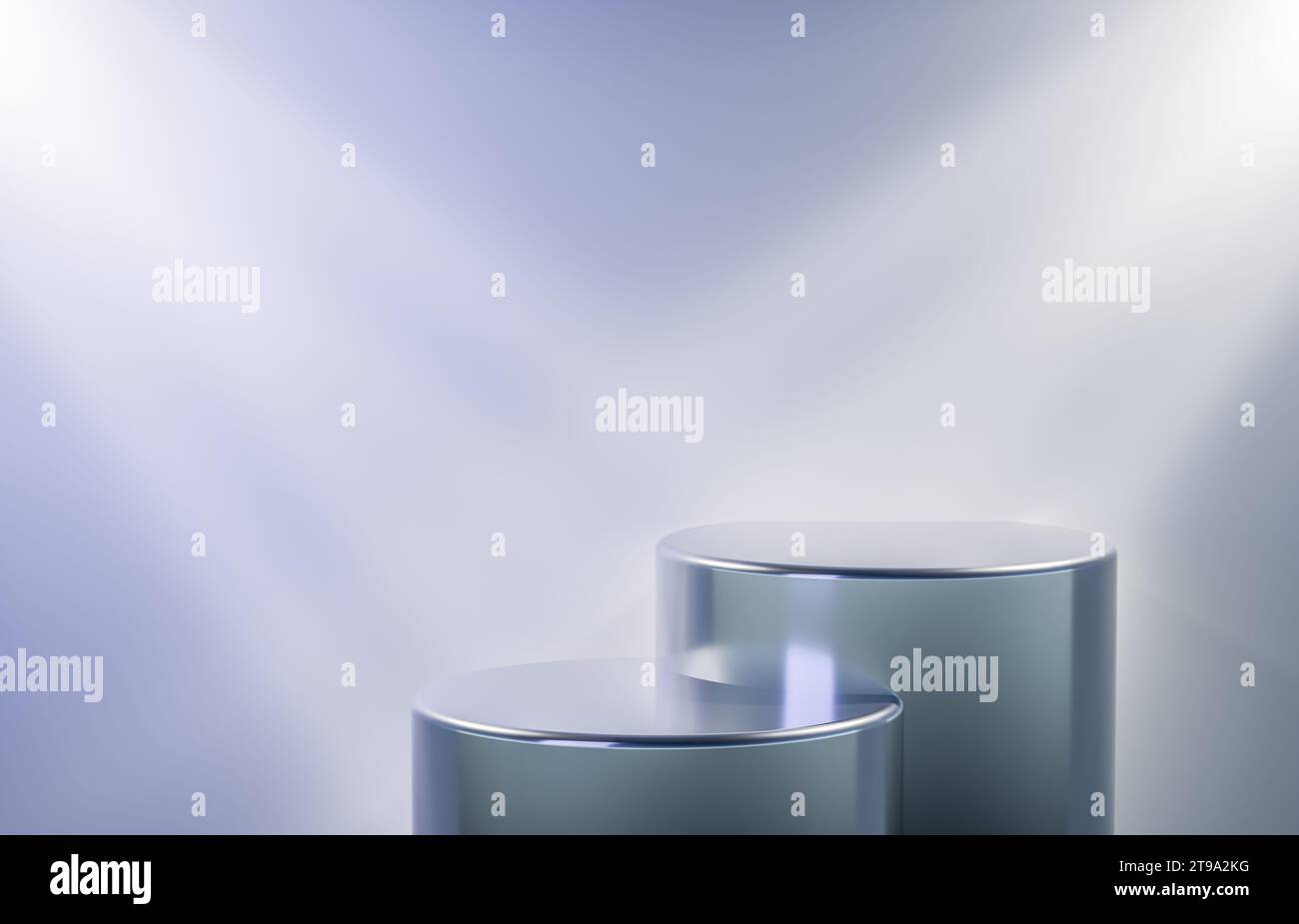 Two metallic podium stage, empty space show scene modern studio ...